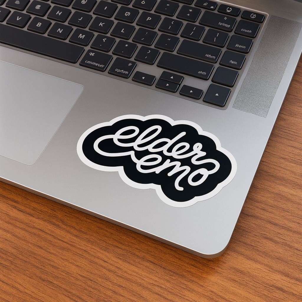 Elder Emo in cursive sticker – ElderEmo.com